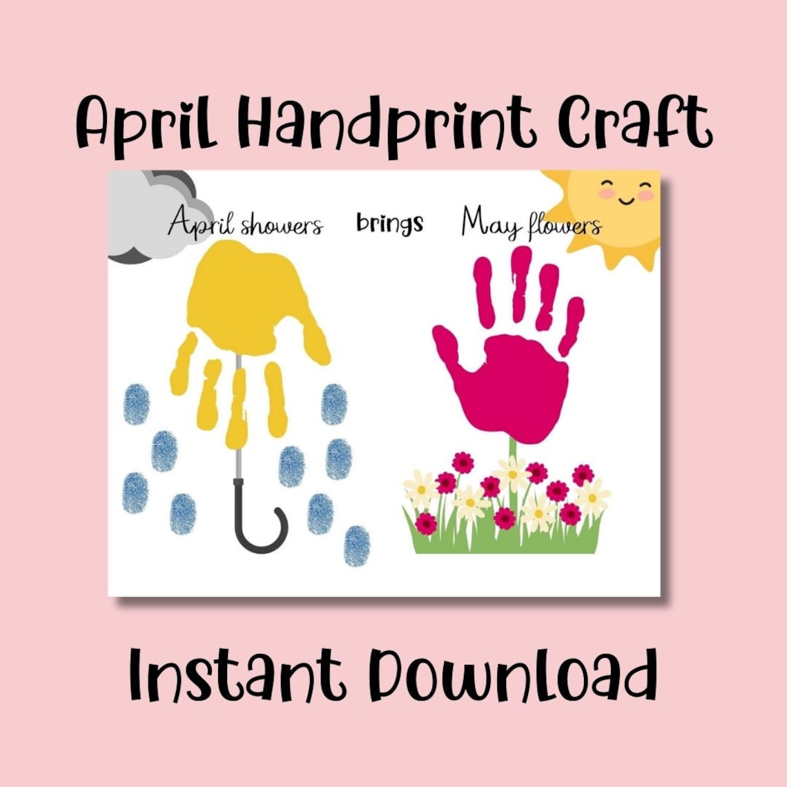 April Showers Handprint Thumbprint Art,april Showers Bring May Flowers ...