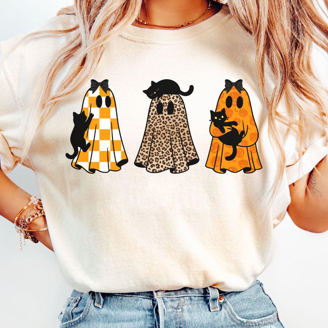 Preppy Retro Ghosts With Black Cats Png,ghost Cat Png,leopard Ghost ...