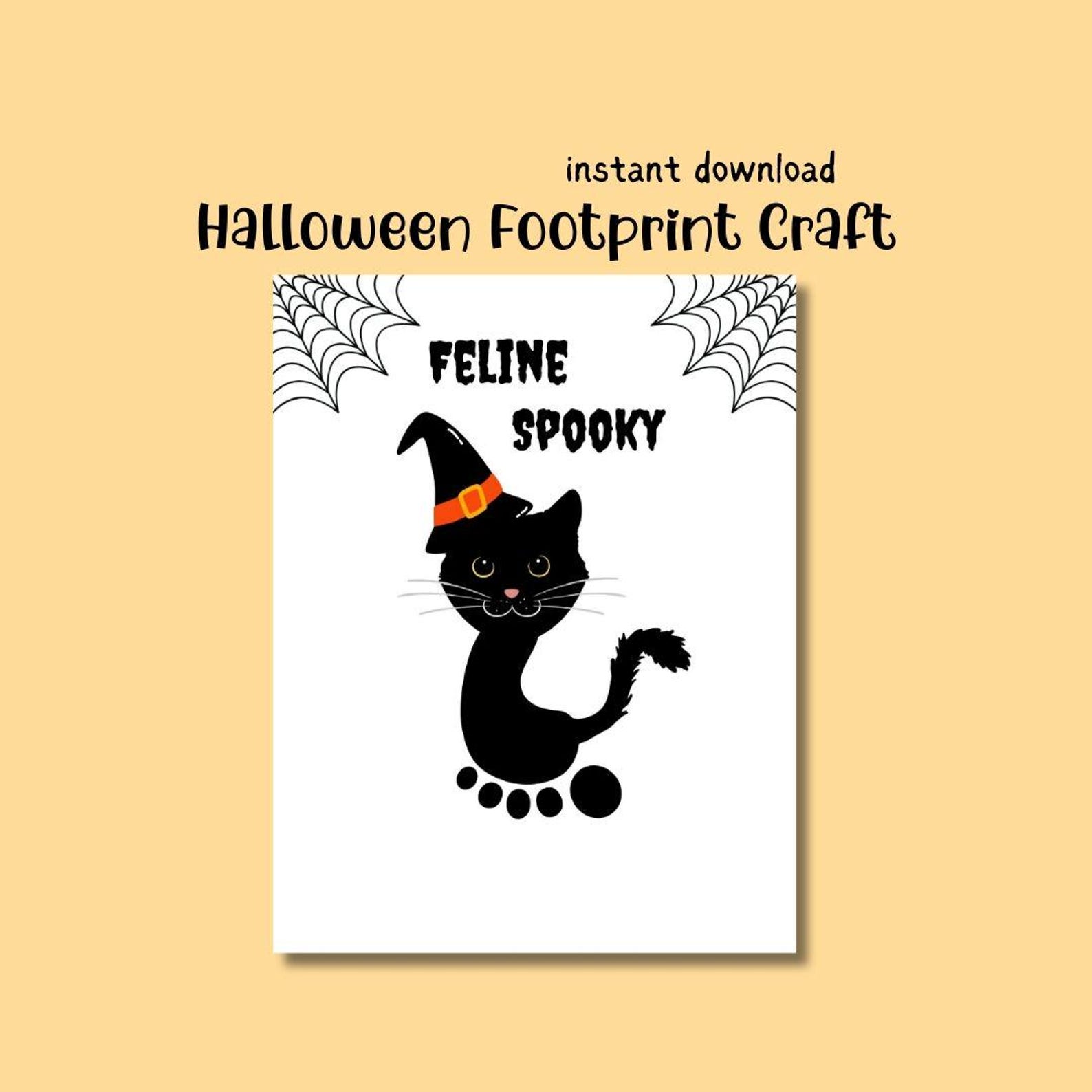 Black Cat Halloween Footprint,halloween Handprint,feline Spooky ...