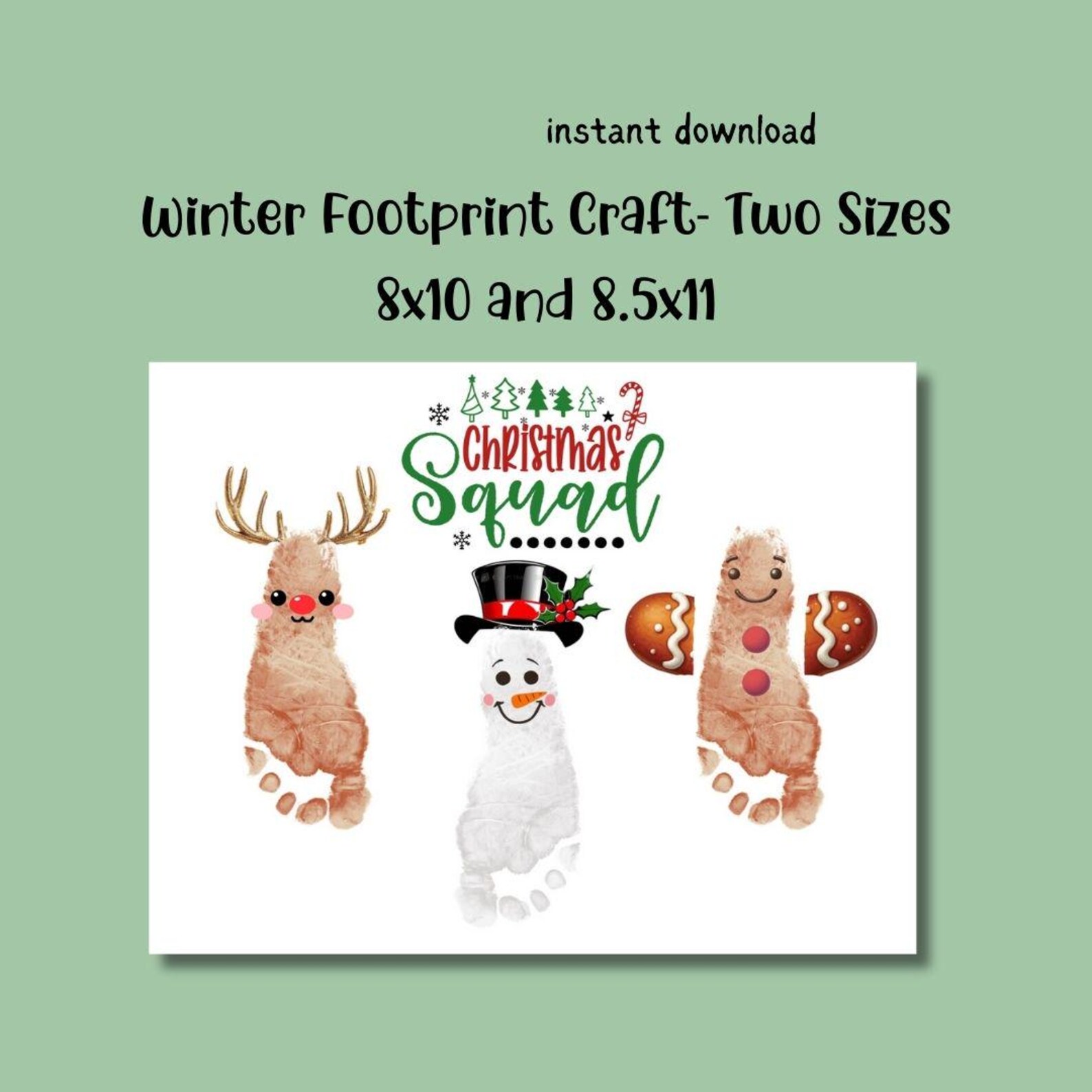 Christmas Squad Footprint Keepsake,snowman Footprint,reindeer Footprint ...