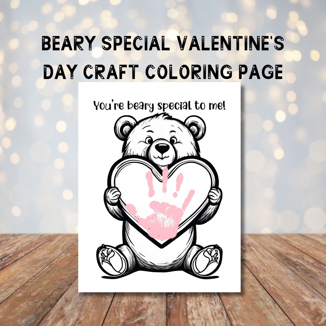 Valentines Day Handprint Craft Coloring Page, Bear Handprint, Beary ...