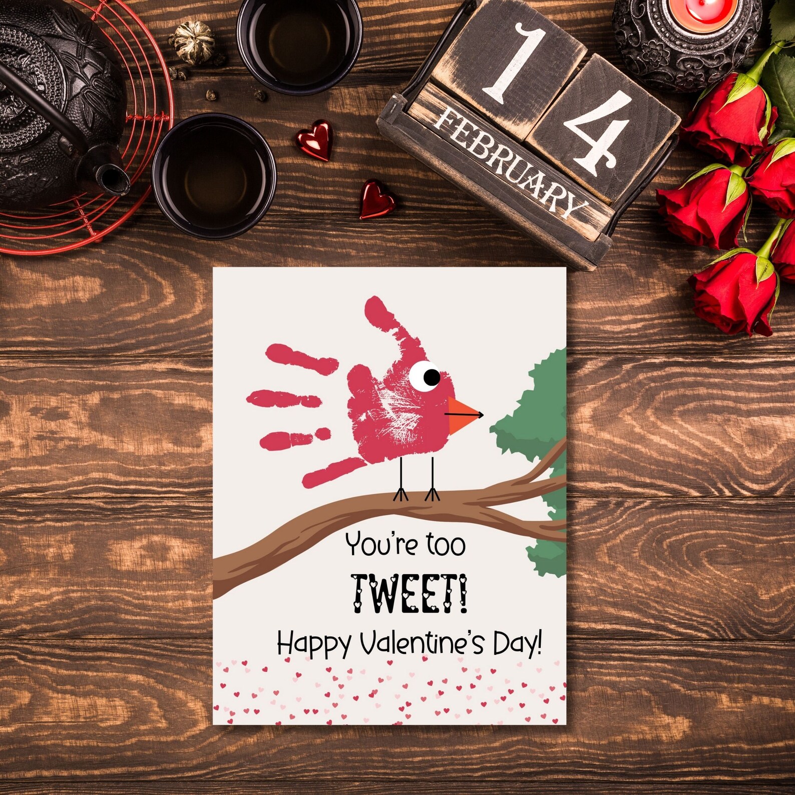 Valentine's Day Handprint Craft, You're Too Tweet, Red Bird Handprint ...