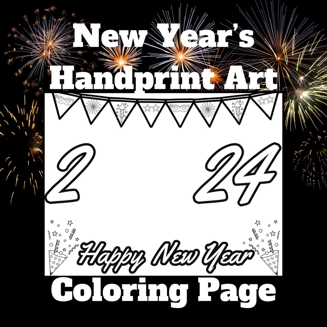 New Year Handprint, 2024 Handprint Art, Happy New Years Craft for Kids ...