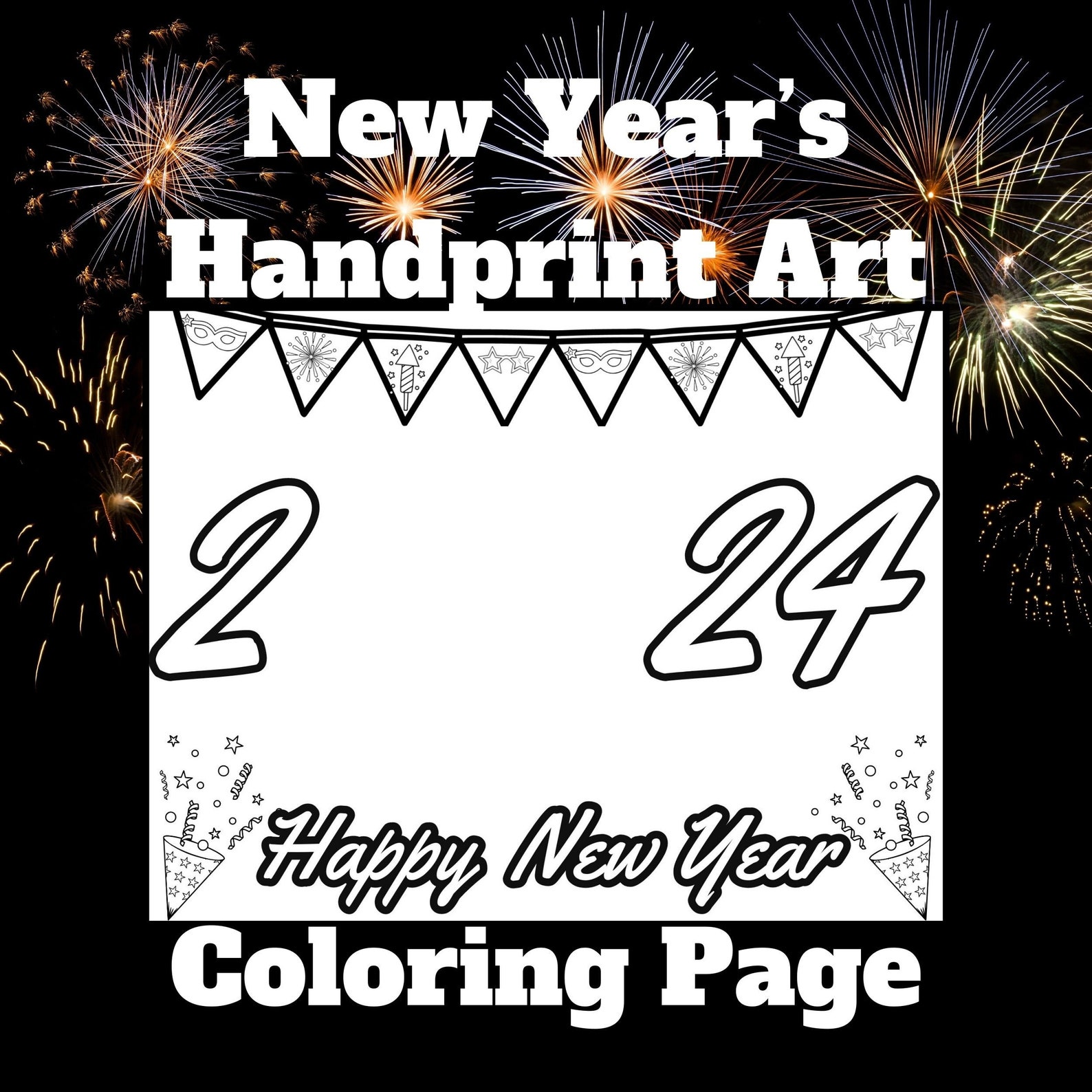 New Year Handprint, 2024 Handprint Art, Happy New Years Craft for Kids ...