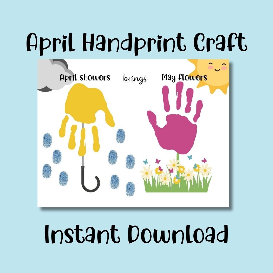 April Showers Brings May Flowers Spring Handprint Craft,thumbprint Art ...