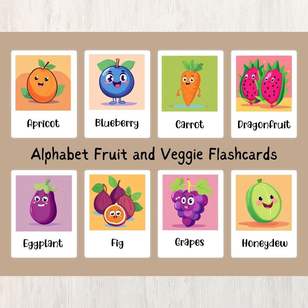 Alphabet Fruit and Veggie Flashcards,fruit Flashcards,vegetable ...