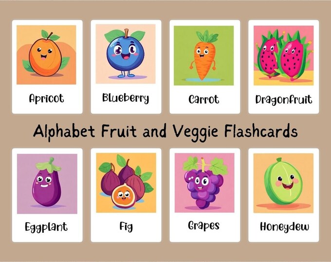 Fruit and Vegetable Alphabet Flash Cards, Food Alphabet Flash Cards ...