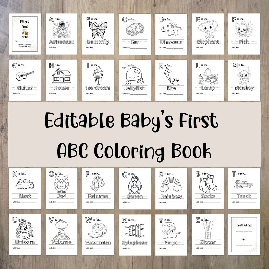 Editable Baby's First Abc Book,baby Shower Coloring,baby Sprinkle ...