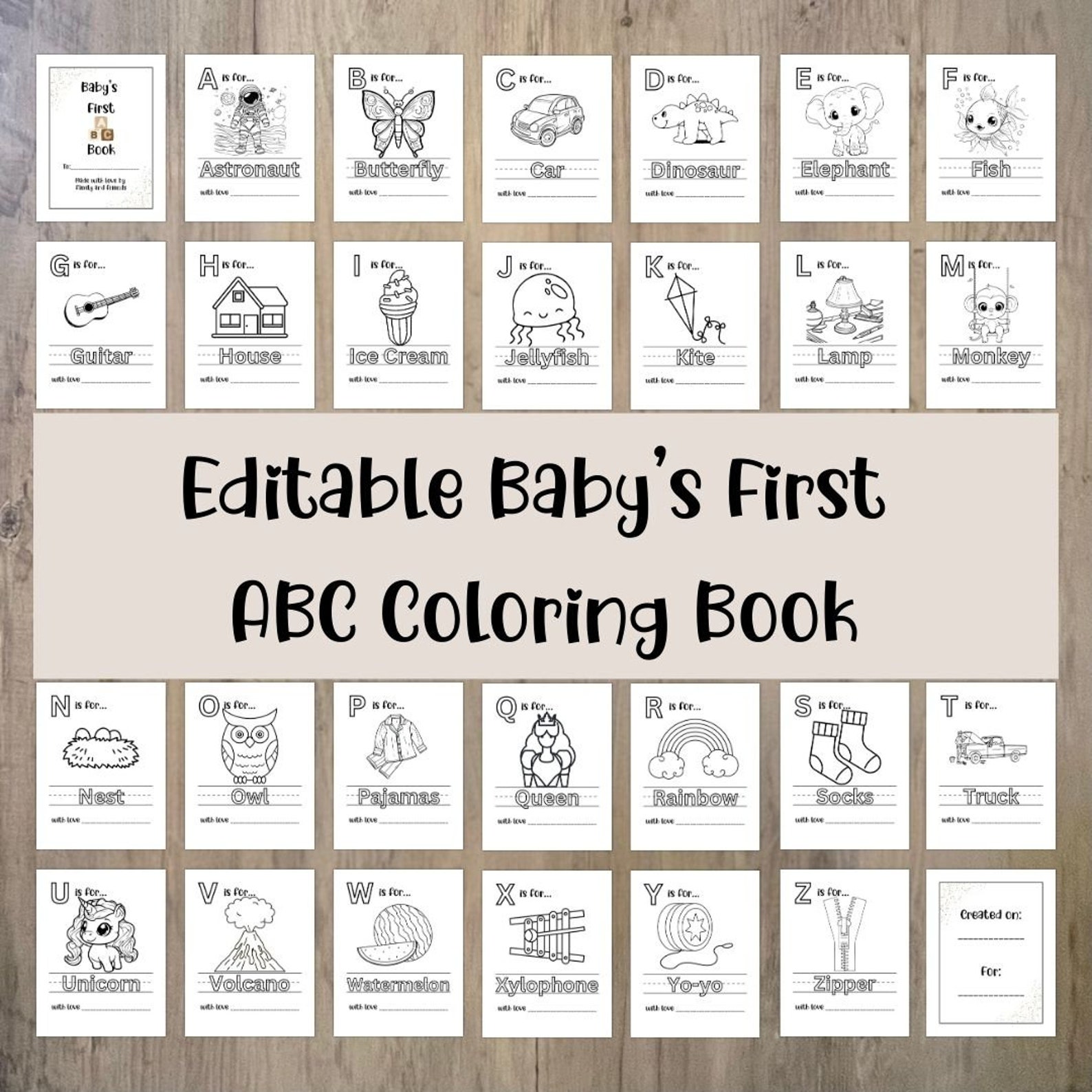 Editable Baby's First Abc Book,baby Shower Coloring,baby Sprinkle ...