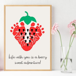 Berry Sweet Footprint Craft, Handprint Art, Valentines Day Handprint ...