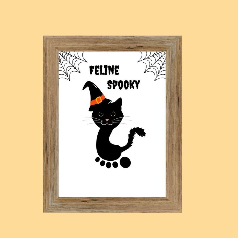 Black Cat Halloween Footprint,halloween Handprint,feline Spooky ...