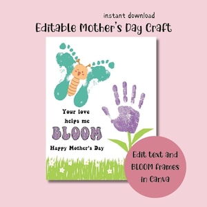 Editable Handprint Mother's Day Craft,your Love Helps Me Bloom ...