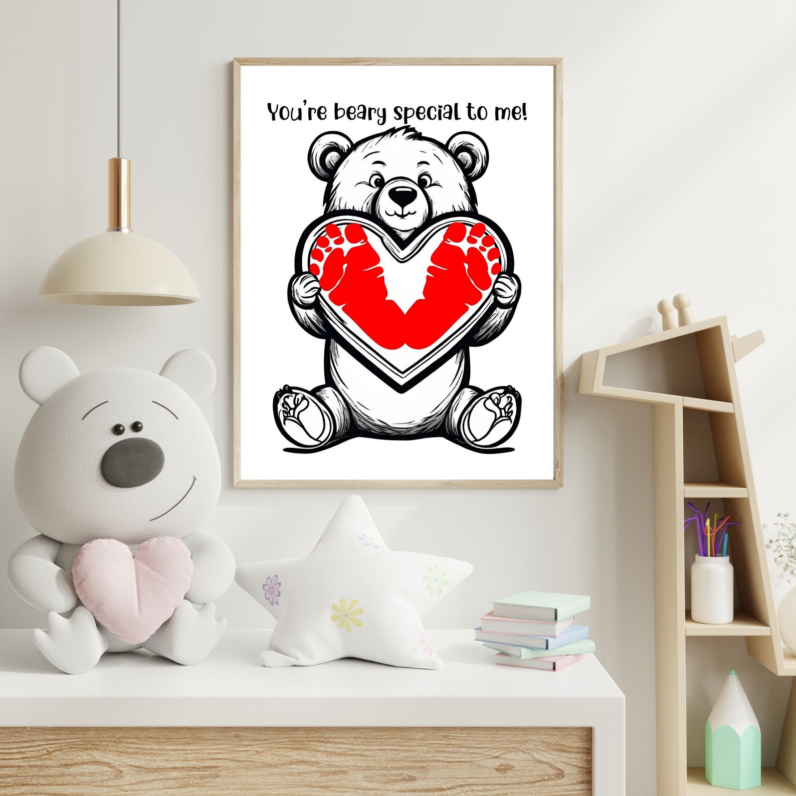 Valentines Day Handprint Craft Coloring Page, Bear Handprint, Beary ...