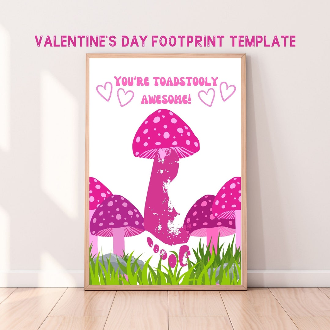 Valentines Day Footprint Craft, Pink Purple Mushroom, Mushroom ...