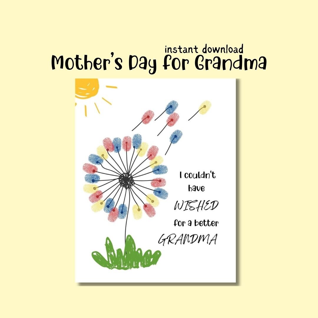 Mothers Day Grandma Fingerprint Craft,diy Grandma Gift,gift for Gigi ...