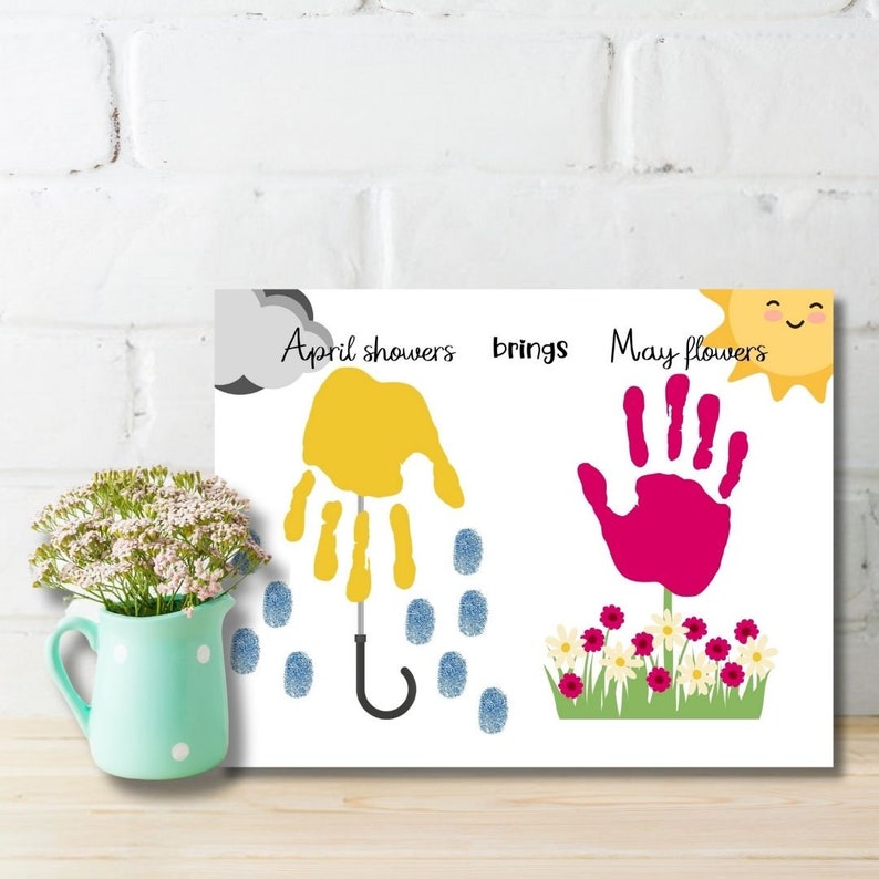 April Showers Handprint Thumbprint Art,april Showers Bring May Flowers ...