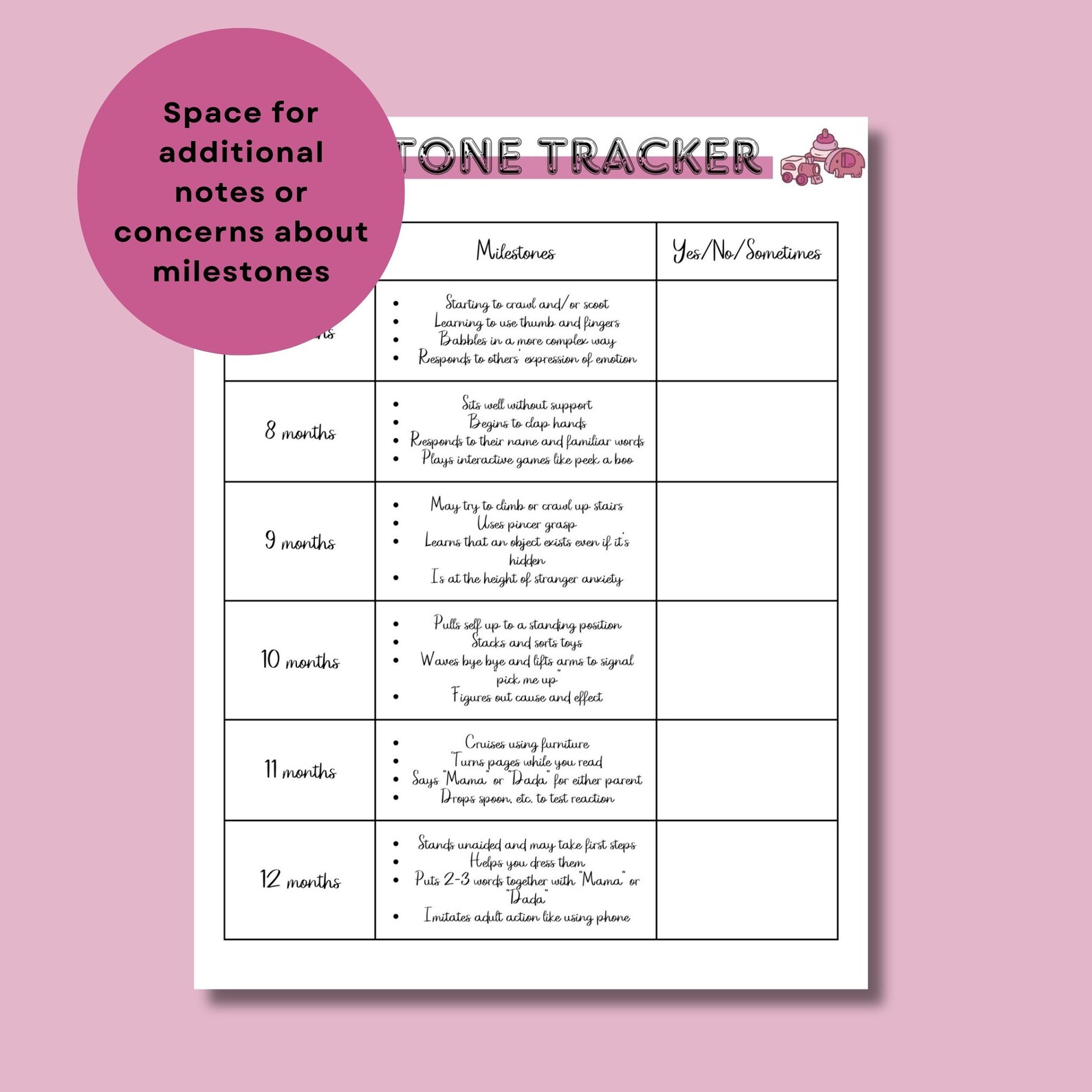 Pink Baby Milestone Tracker,baby Milestone Development,baby Development ...