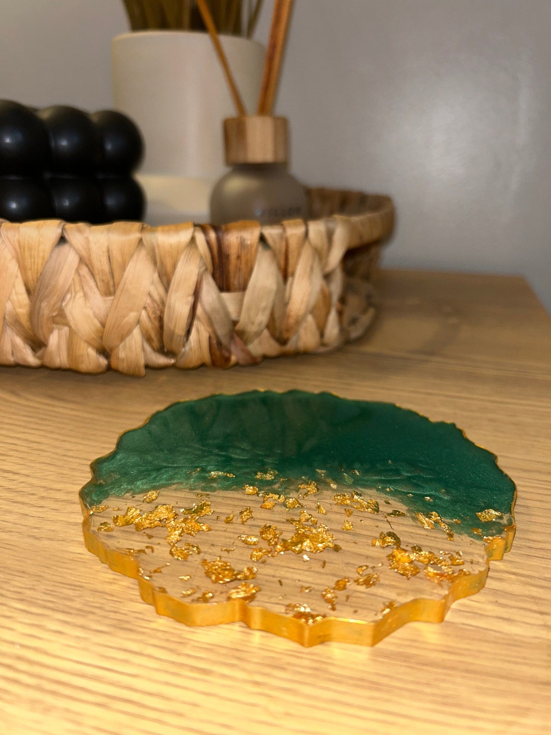Emerald Green & Gold Coaster Epoxy Resin Handmade Coaster - Etsy