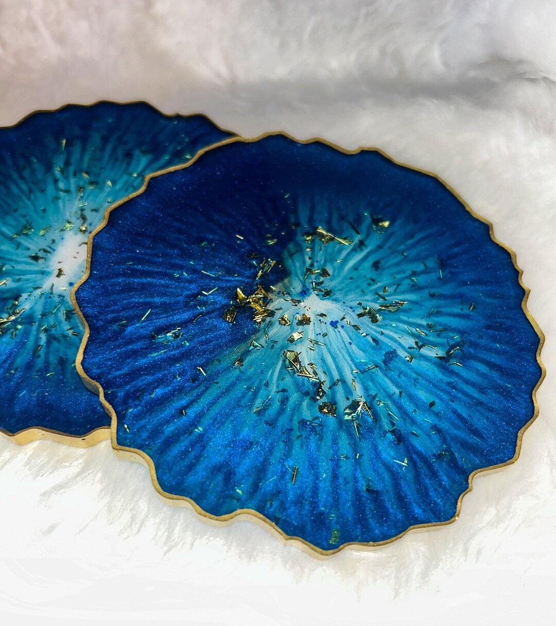Navy Blue & Gold Coaster - Agate Geode - Epoxy Resin - Trinket Dish ...