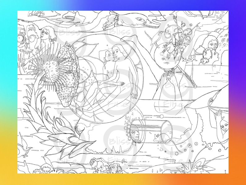 Hieronymus Bosch, Garden of Earthly Delights, Detail-1, Printable Adult ...