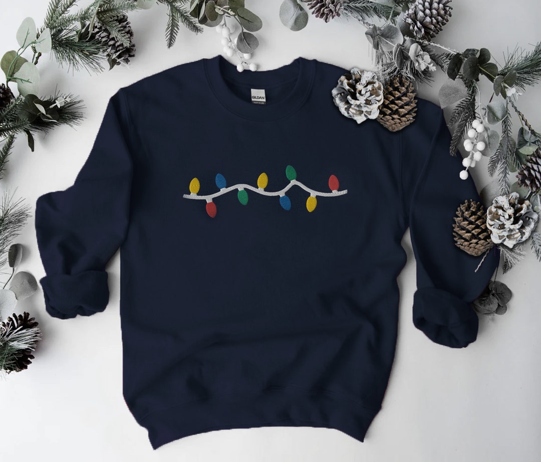 Embroidered Christmas Lights Sweatshirt, Holiday Sweatshirt, Winter ...