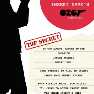007 James Bond Editable Personalized Invite Printable - Etsy