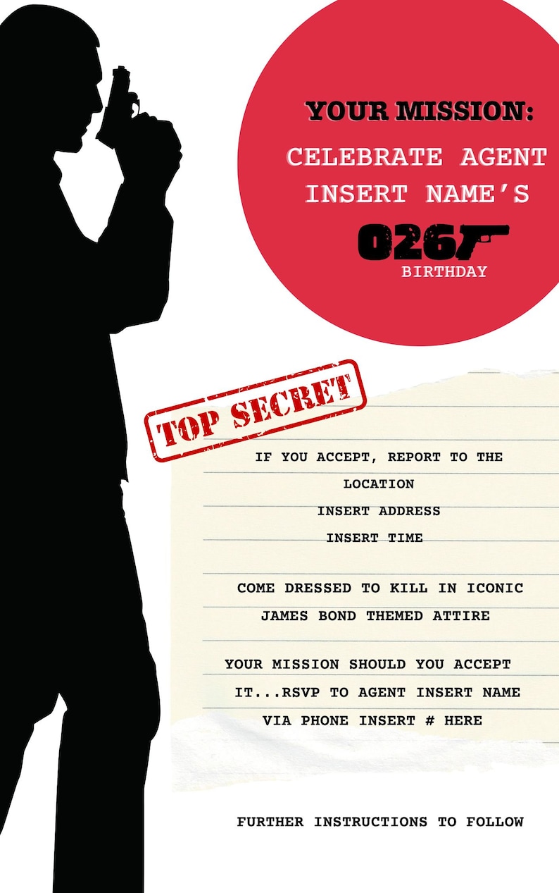 007 James Bond Editable Personalized Invite Printable - Etsy