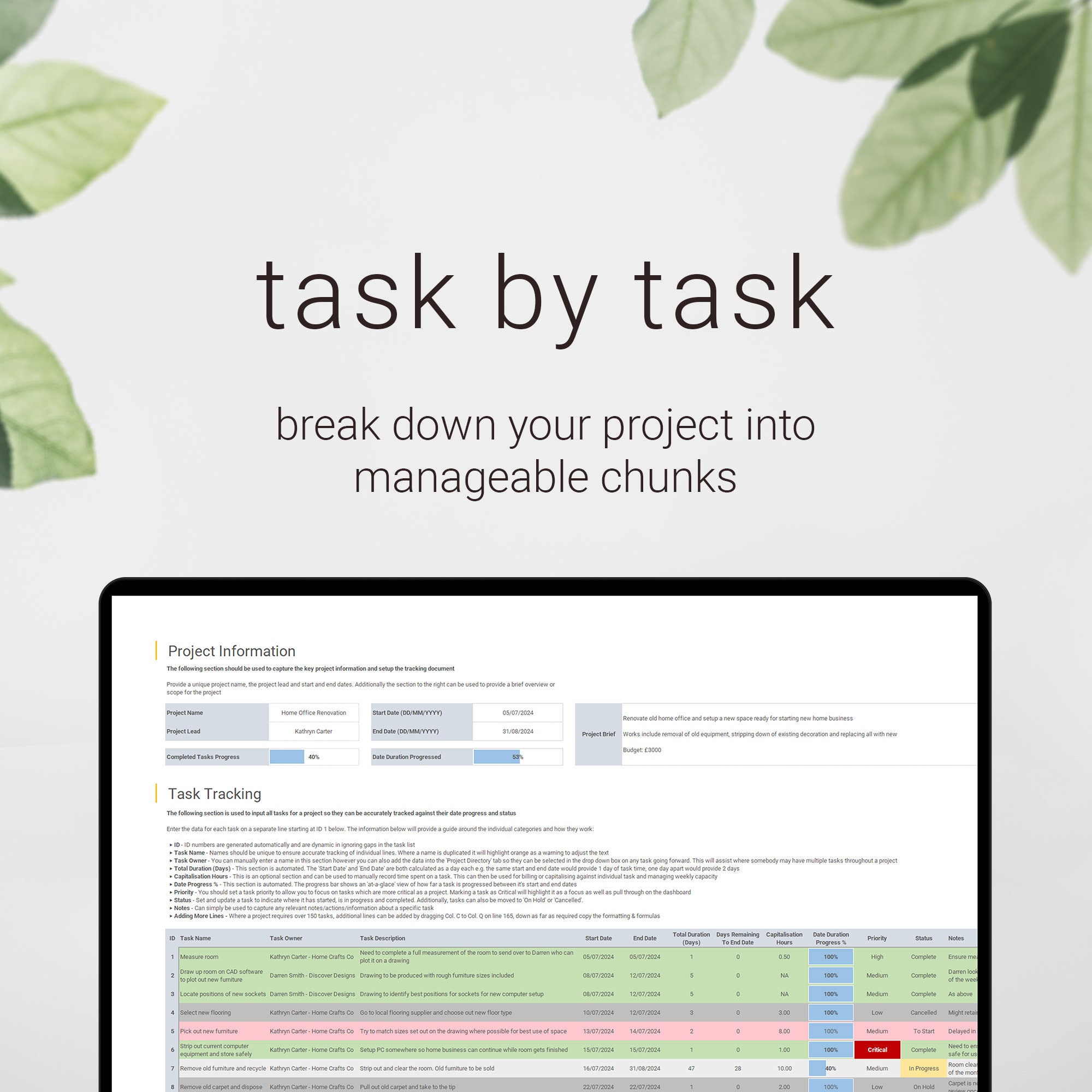 Excel Project Tracker Template | Gantt Chart, Task & Deadline Manager ...