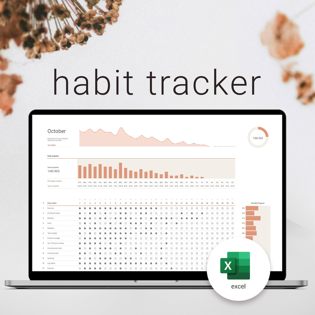Habit Tracker 2025 Excel Template Spreadsheet: Daily, Weekly, Monthly ...
