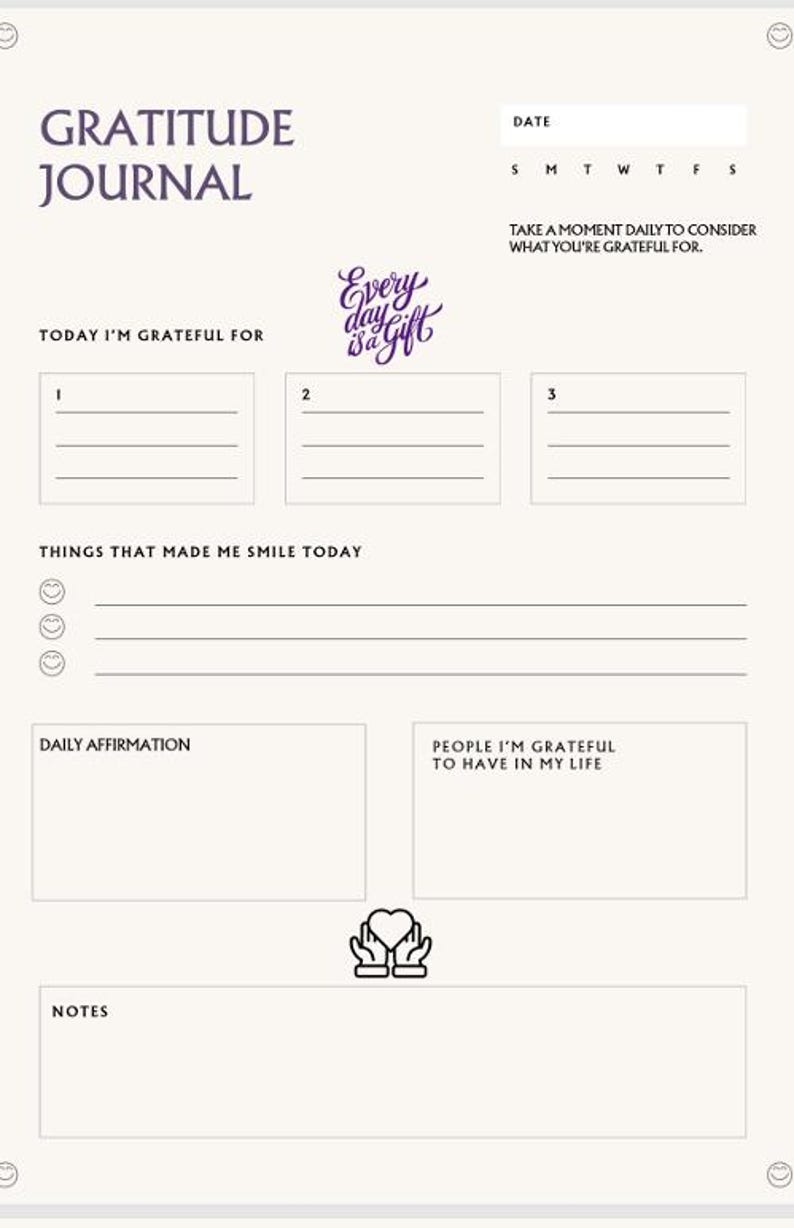 Printable Gratitude Journal: Daily Reflection, Affirmation Cards (PDF ...