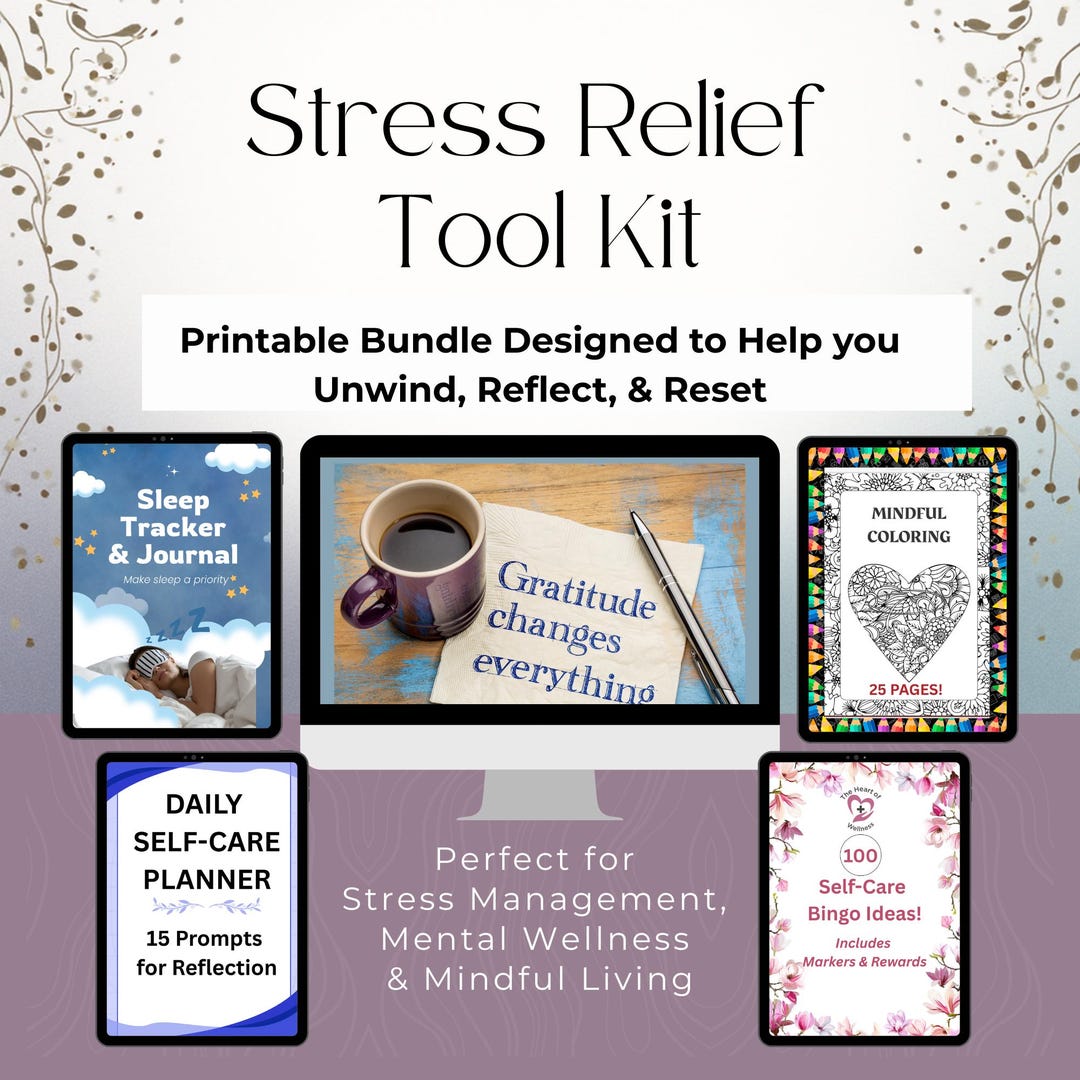 Stress Relief Toolkit: Self-care Planner, Journal & Coloring Pages ...