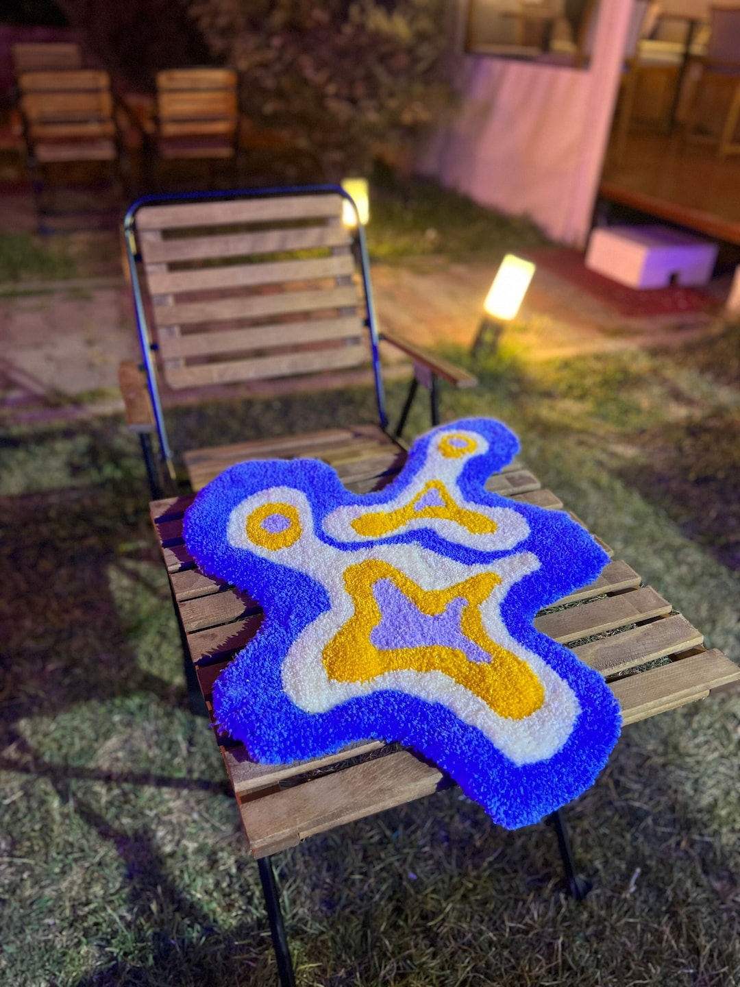 Custom Tufted Random Shaped Bathroom Rug, Blue and Yellow Colored Home ...