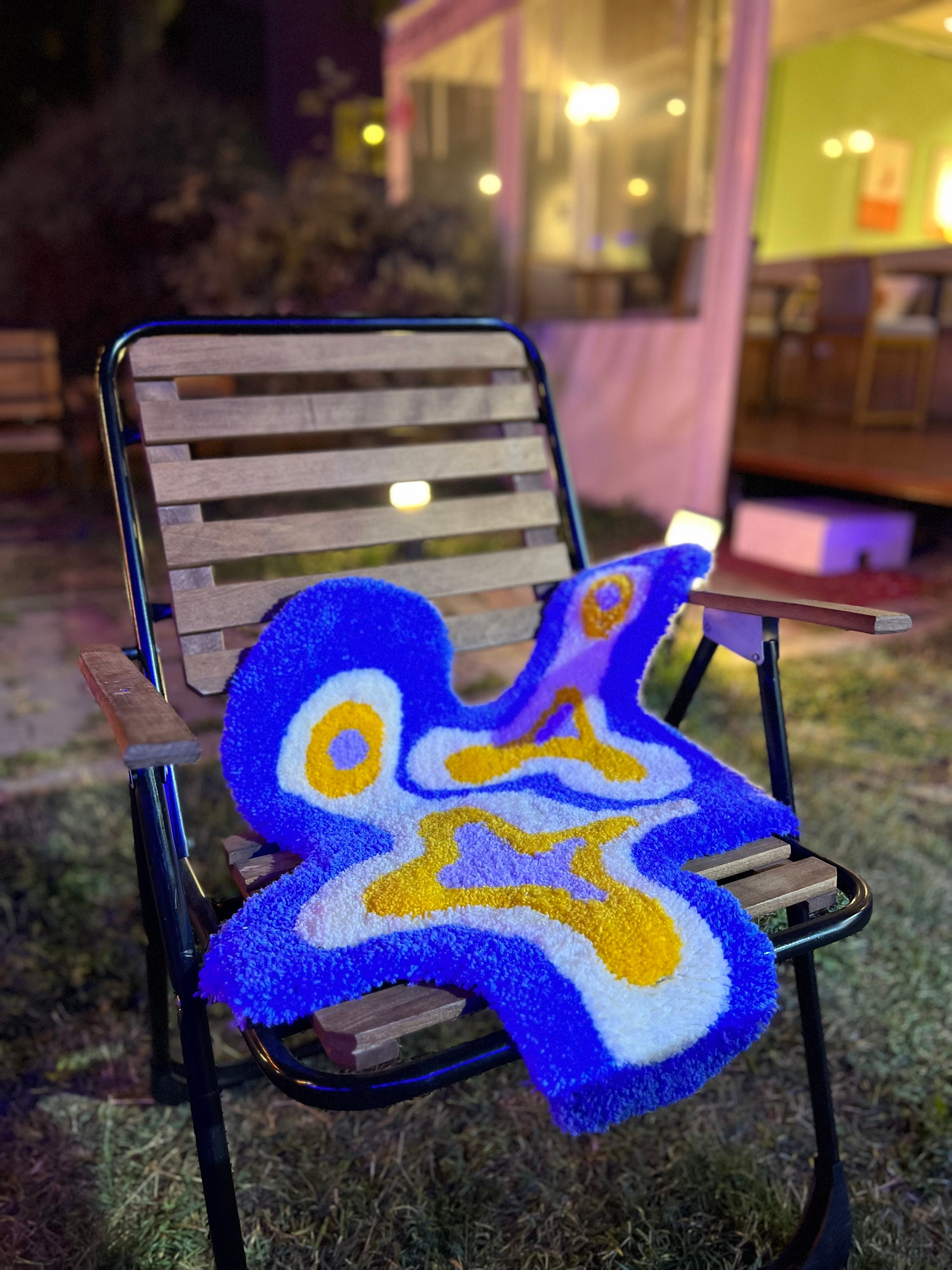 Custom Tufted Random Shaped Bathroom Rug, Blue and Yellow Colored Home ...
