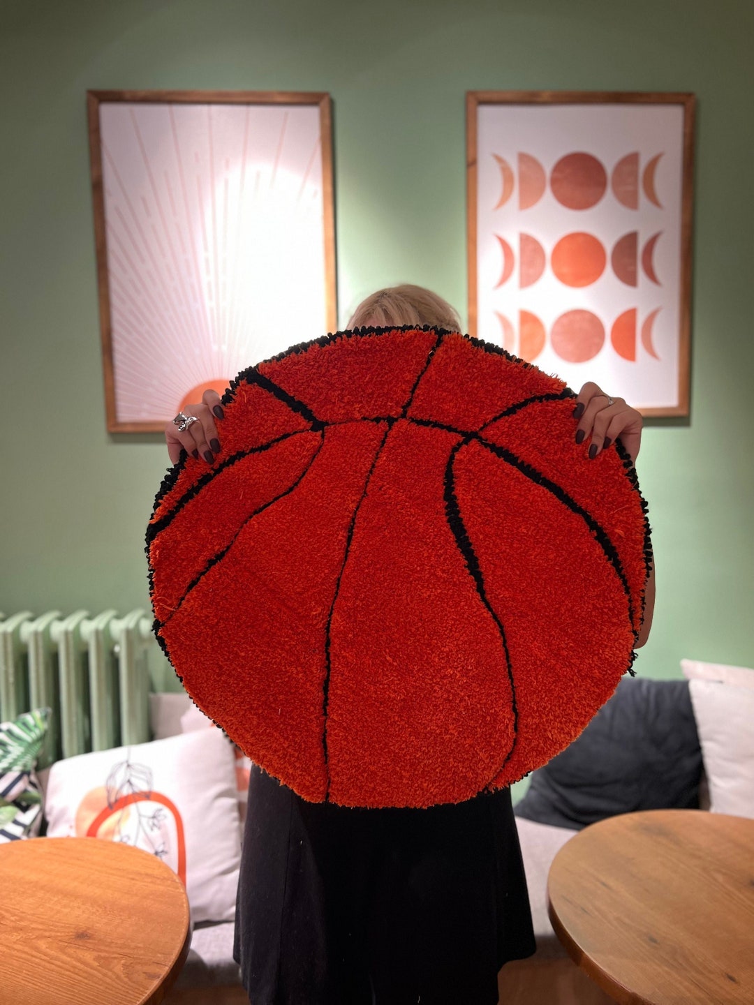 Orange Basketball Ball Tufted Rug, NBA Lover Gift, Game Room Rug Decor ...