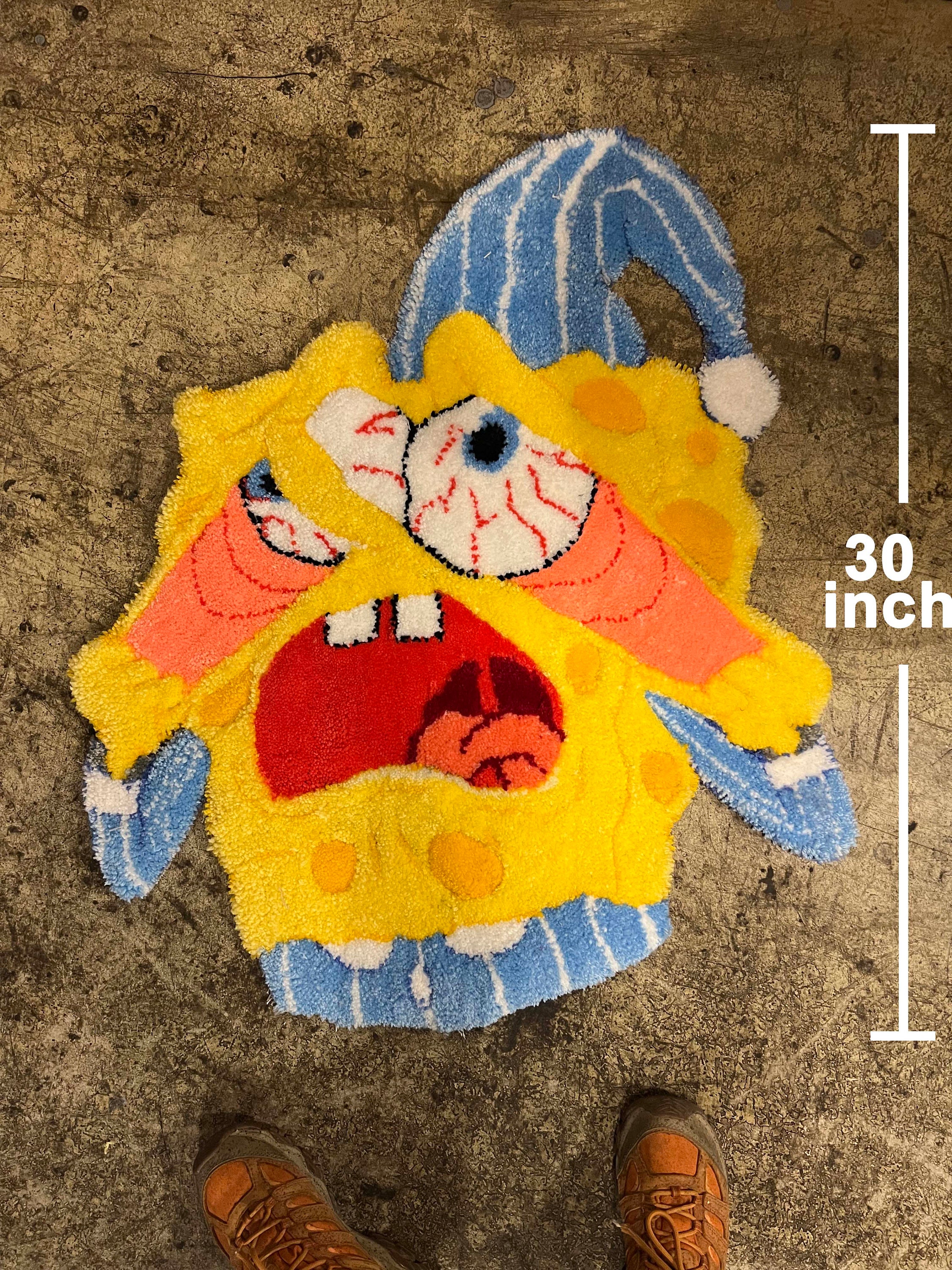 Sleepy Cartoon Character Funny Bedroom Tufted Rug, Cute Yellow Fluffy ...