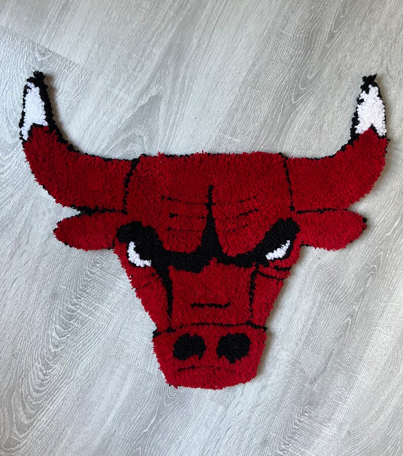 Custom Basketball Lover Red Tufted Rug, Angry Bull Wall Decor, Gift for ...