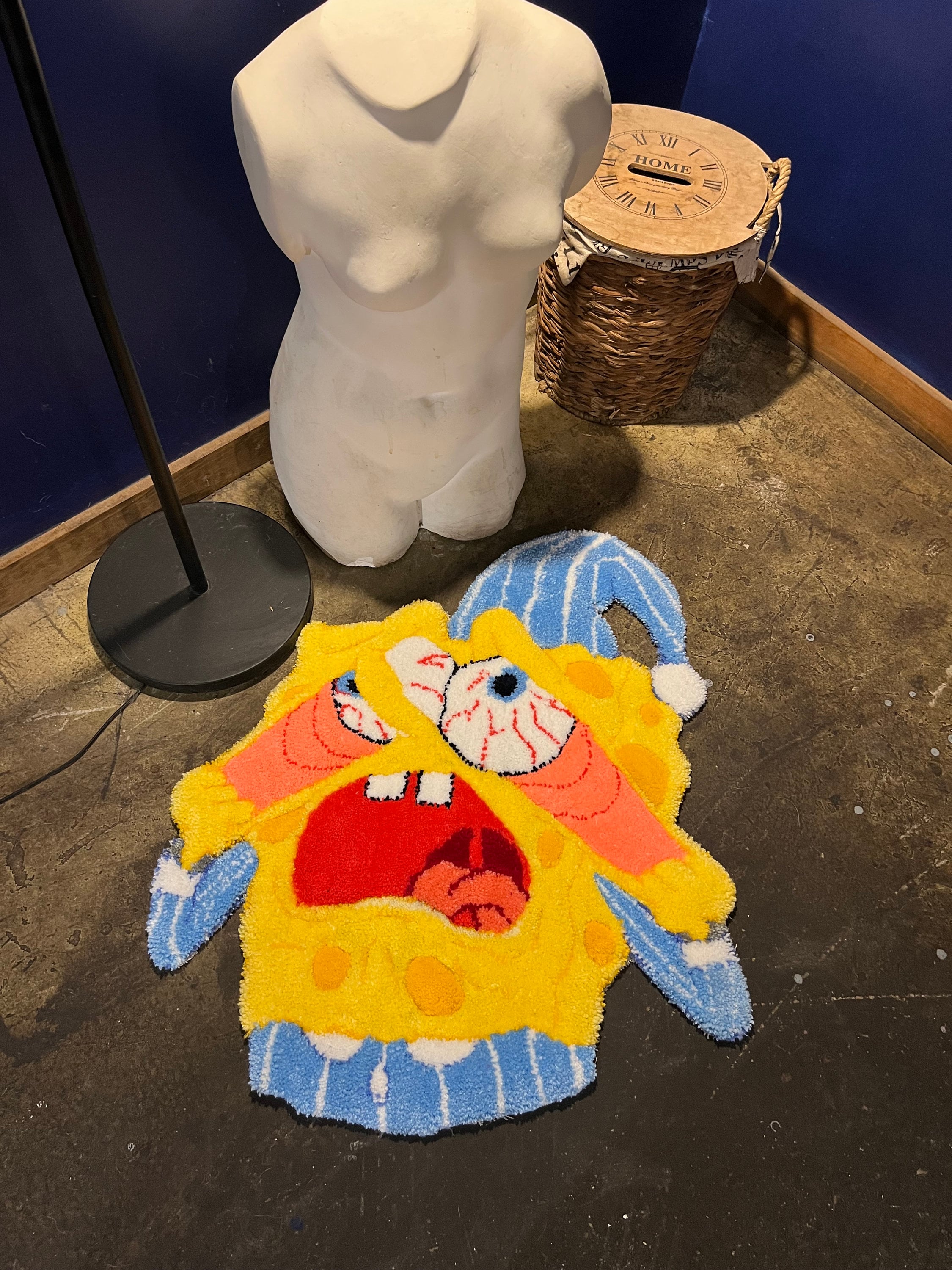 Sleepy Cartoon Character Funny Bedroom Tufted Rug, Cute Yellow Fluffy ...