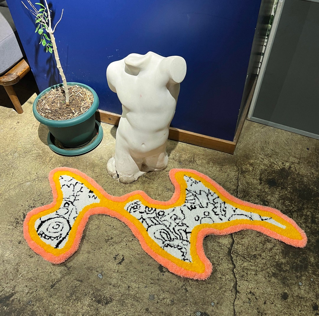 Pink and Yellow Color Framed Doodle Tufted Rugs Handmade, New Moda ...