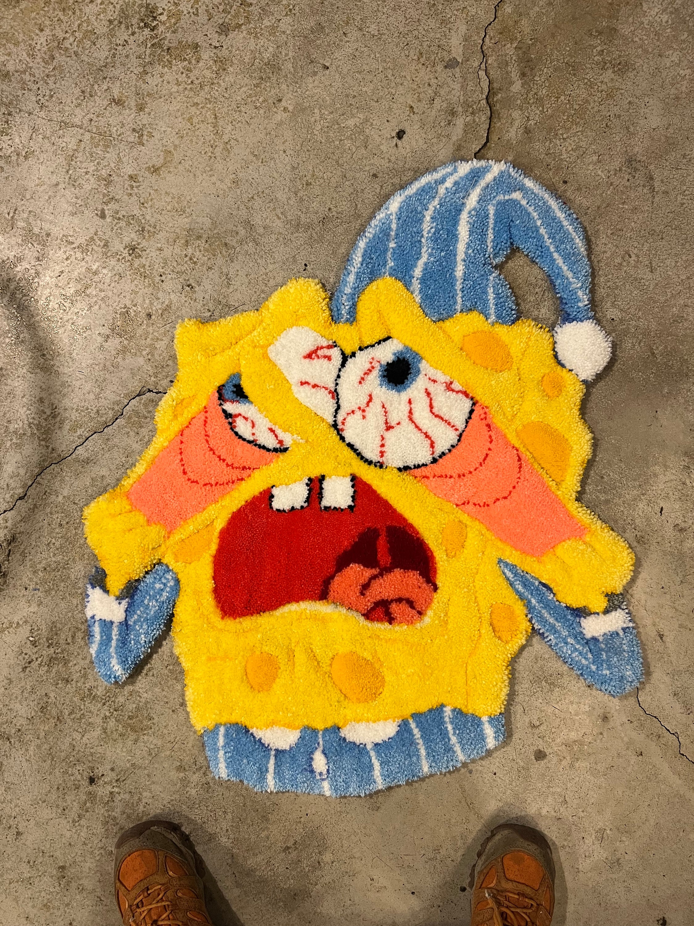 Sleepy Cartoon Character Funny Bedroom Tufted Rug, Cute Yellow Fluffy ...