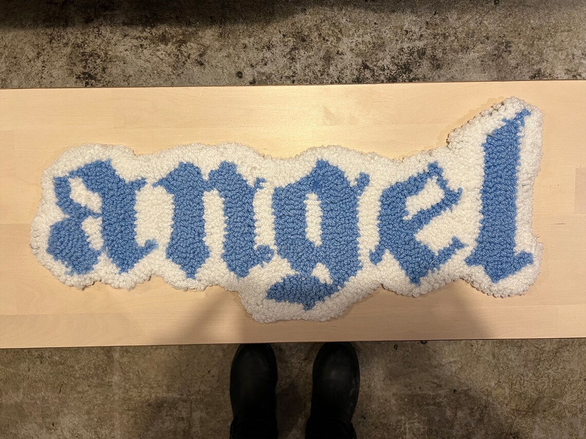 Angel Blue and White Text Custom Rug, Small Decorative Soft Rug ...