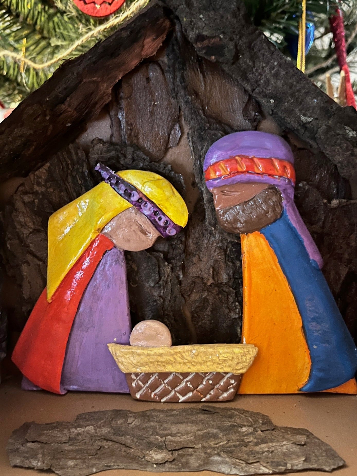 Rustic Nativity Scene Table Decor, Colorful Clay and Wood Christmas ...