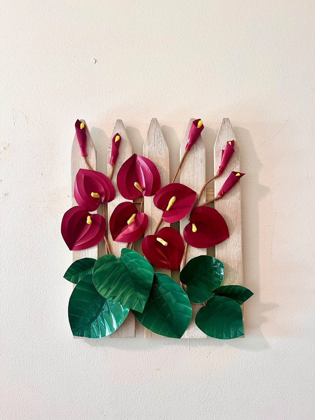 Red Anthuriums Wall Decor for Flower Lovers Colorful Garden With Picket ...