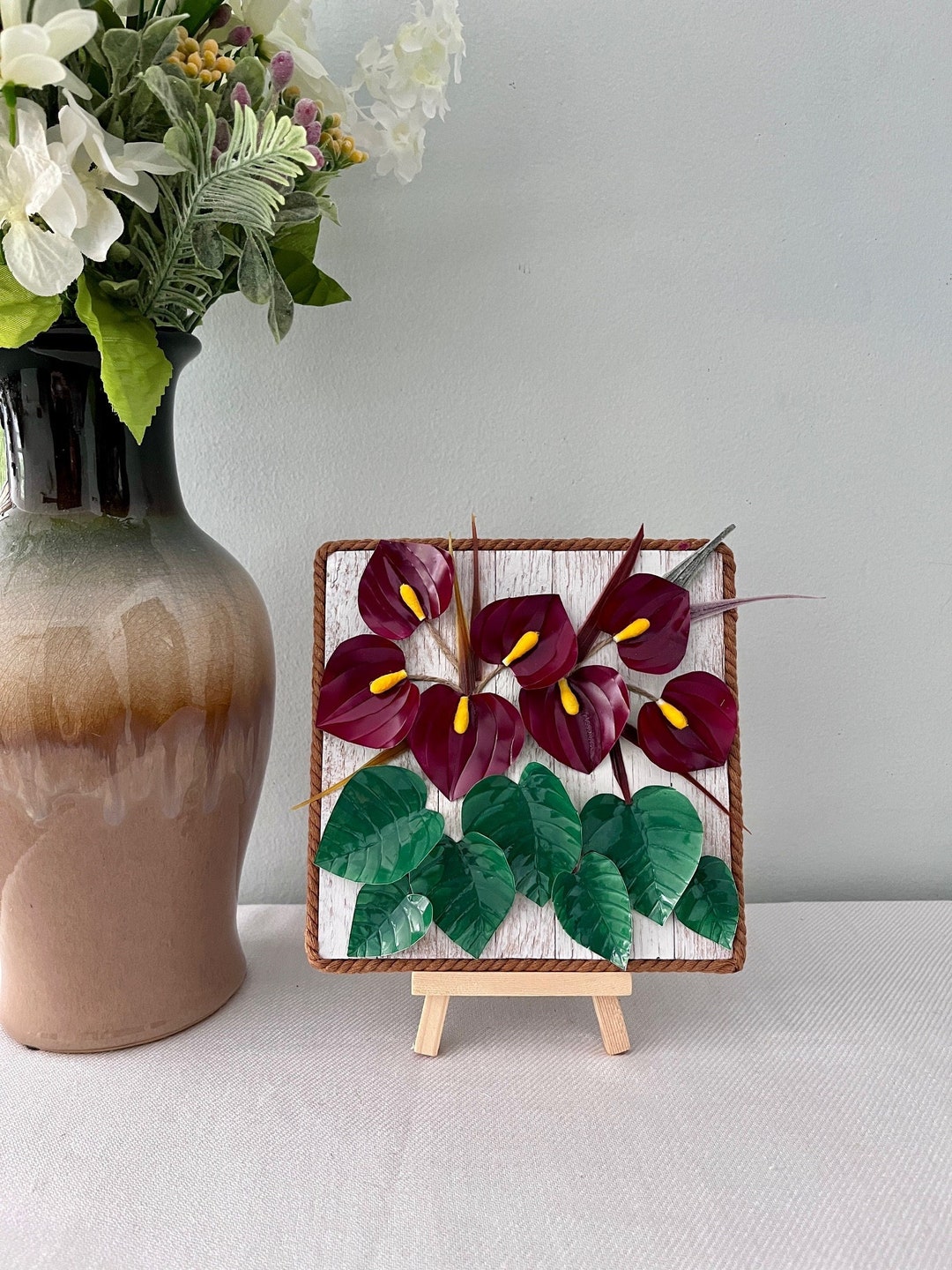 Red Anthuriums Wall or Table Decor Wooden Plaque With Easel - Etsy