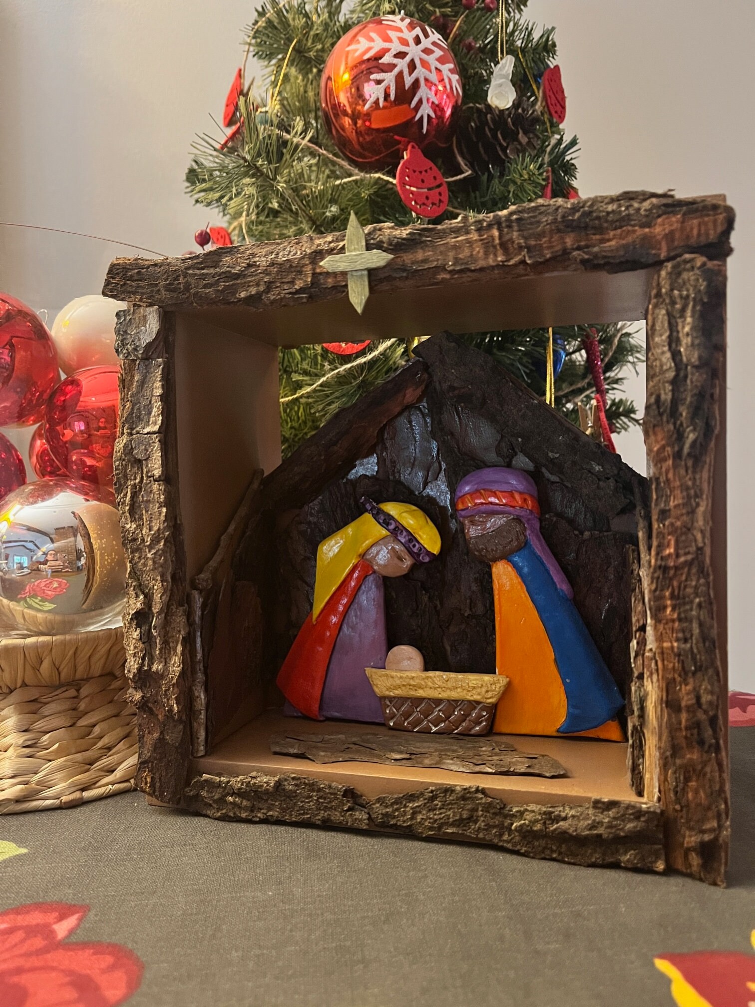 Rustic Nativity Scene Table Decor, Colorful Clay and Wood Christmas ...