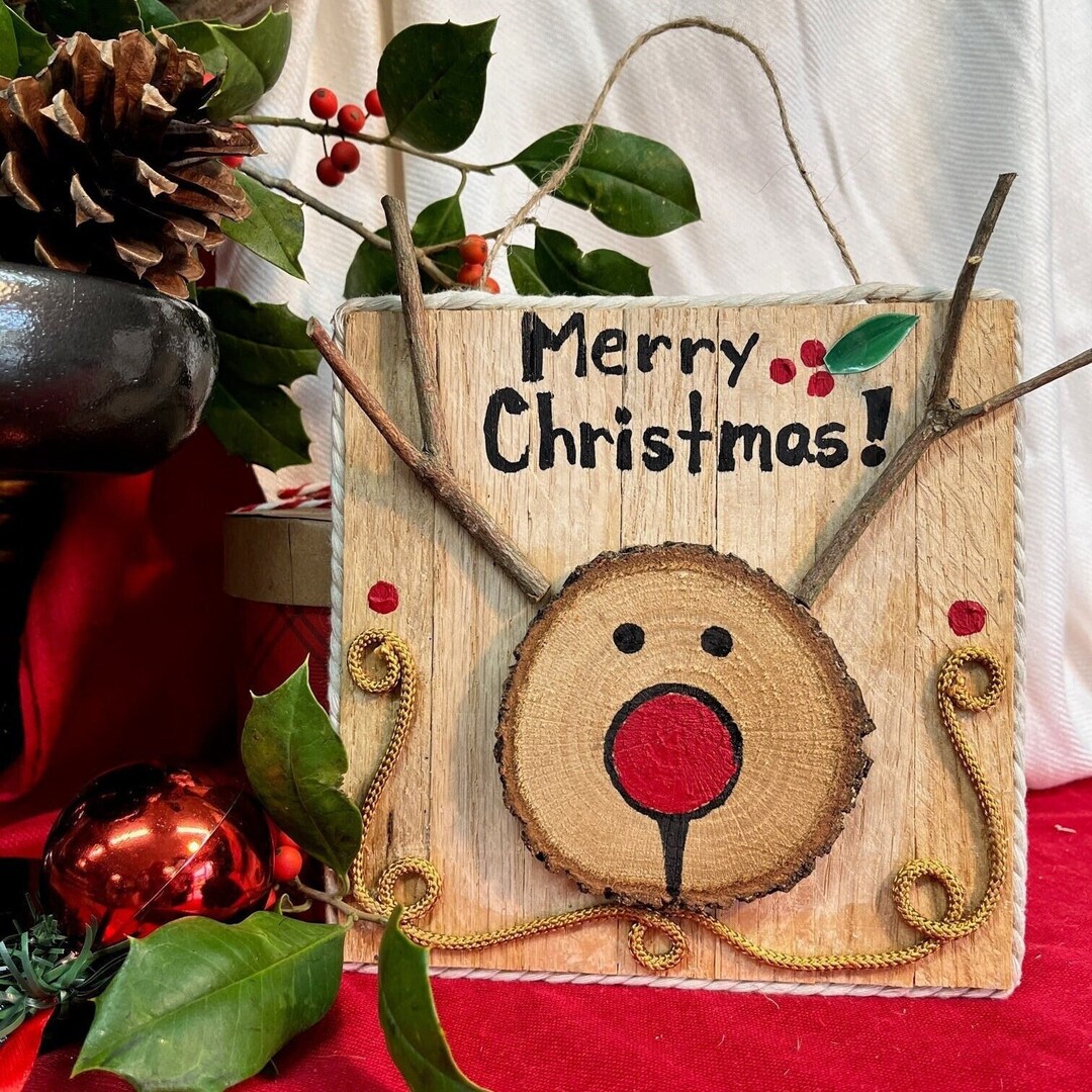 Wood Slice Reindeer Natural Plaque Christmas Gift Wall Decor - Etsy