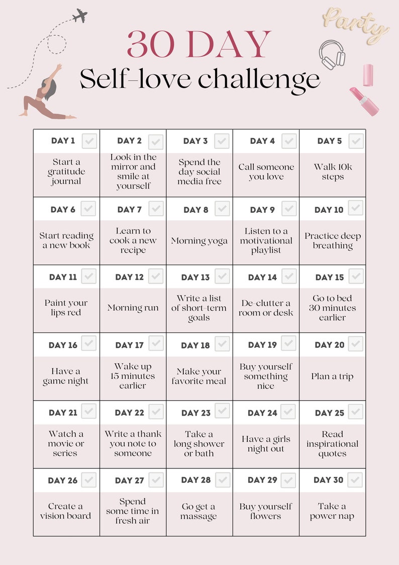 Self Love Challenge, 30 Day Self Love Challenge, Self Care Challenge ...