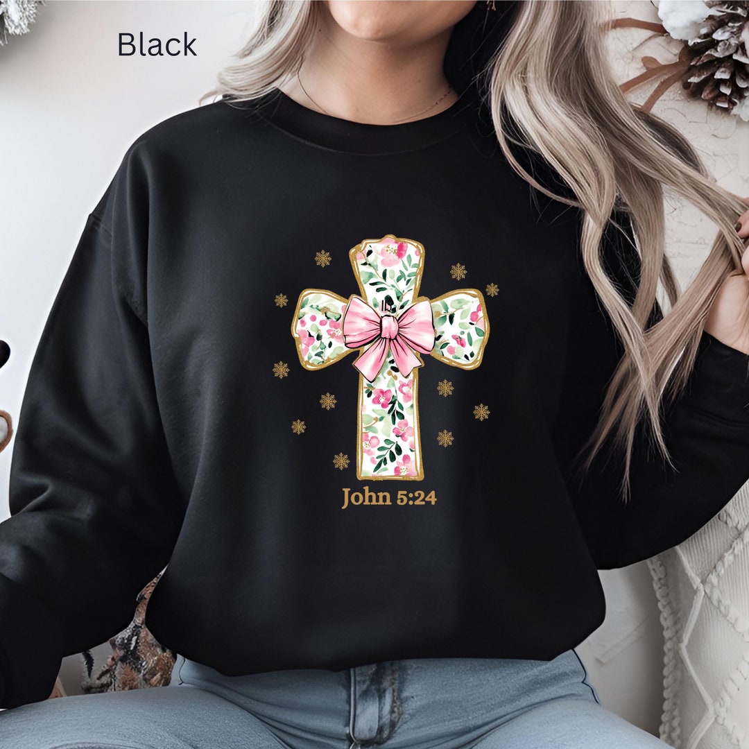Coquette Christian Jesus Cross Sweatshirt, Faith Sweater Present ...