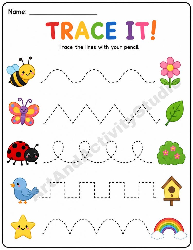 Kids Trace the Line Activity Worksheet | Fine Motor Skills Preschool ...