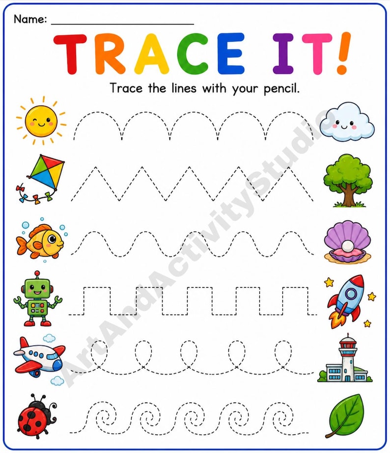 Kids Trace the Line Activity Worksheet | Fine Motor Skills Preschool ...