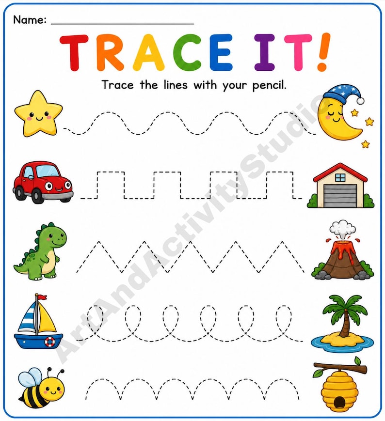 Kids Trace the Line Activity Worksheet | Fine Motor Skills Preschool ...
